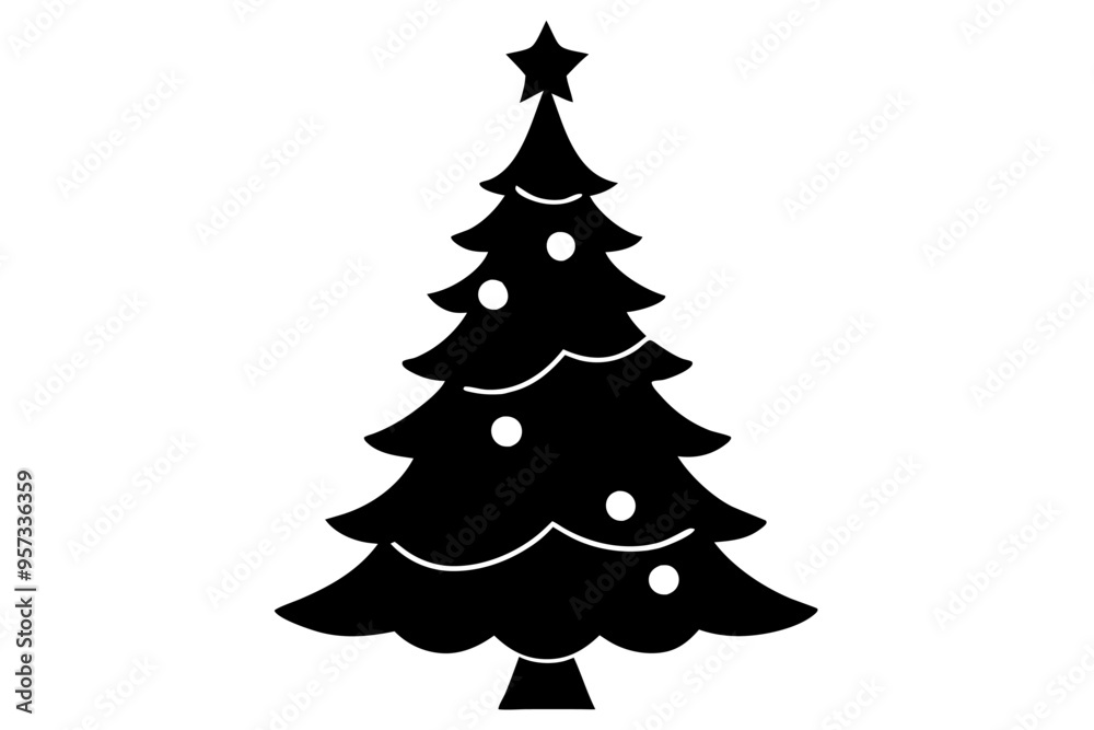 Christmas tree vector silhouette art illustration isolated on white ...