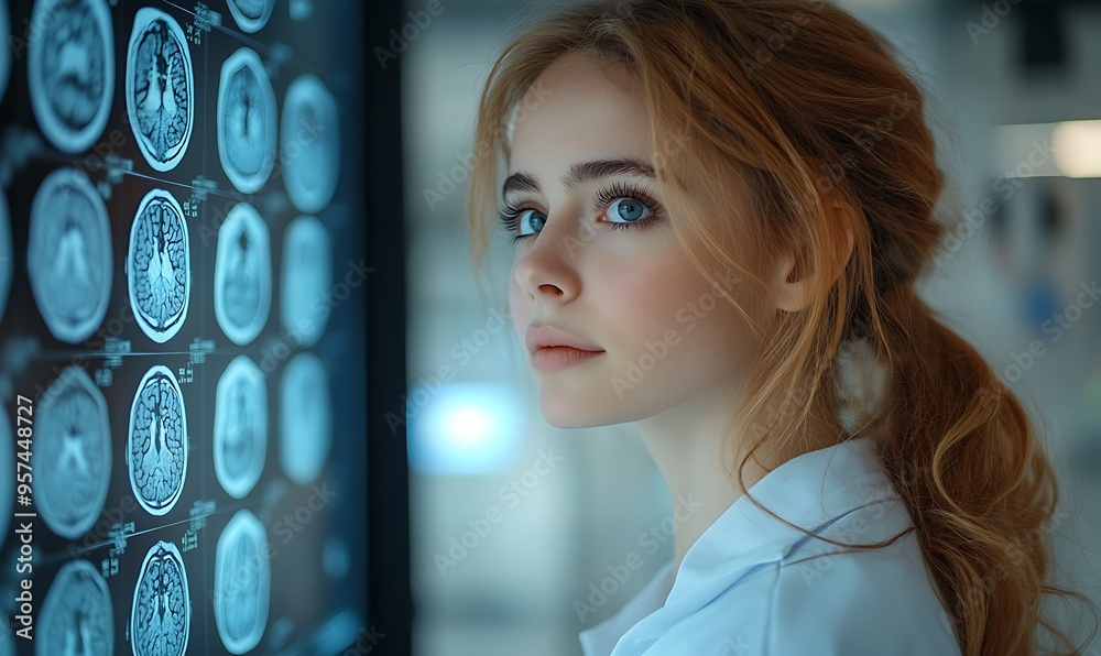 Side profile of a female medical neurologist medical doctor examination ...