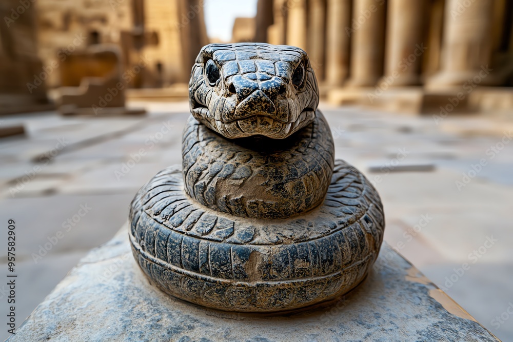 Snake Serpent, Sacred, and Power shown in an ancient temple where a ...