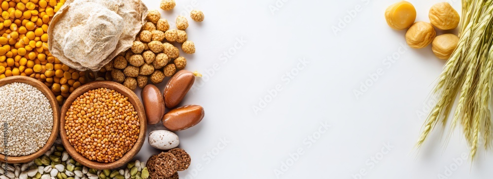 Carbohydrates banner with copyspace, sugar molecules. Along with ...