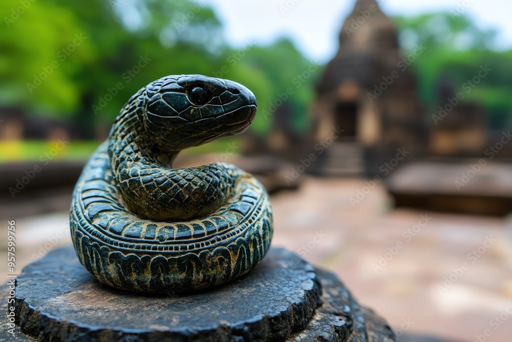 Snake Serpent, Sacred, and Power shown in an ancient temple where a ...