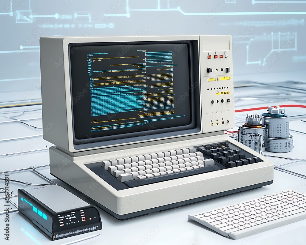 Nostalgic Fusion: Vintage Analog Computer with AI Digital Overlays on ...