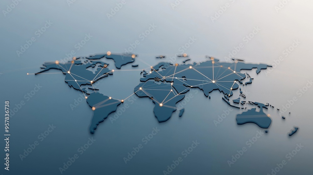 Stylish world map with interconnected nodes, representing global ...