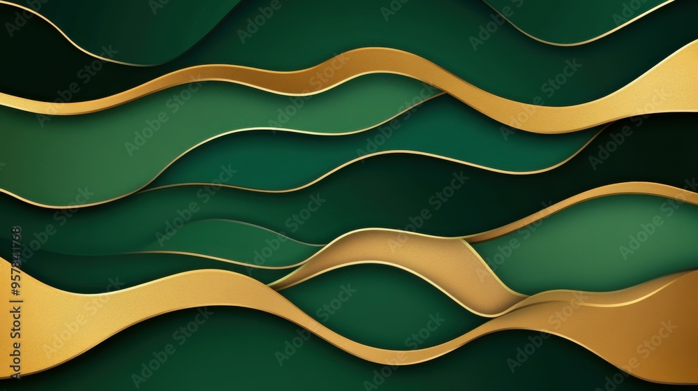 Discover an elegant blend of green and gold lines, creating a luxurious ...