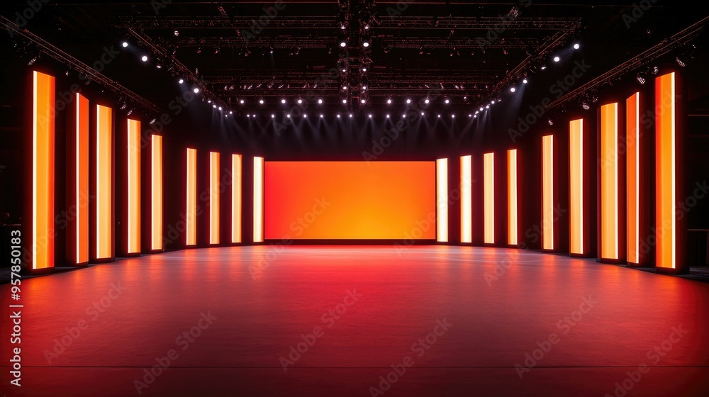 Grandiose stage setting with sparkling lights and festive banners ...