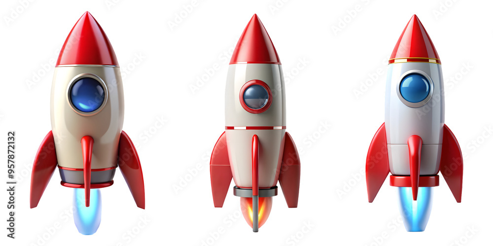 set of rocket in space isolated on transparent background, cut out ...