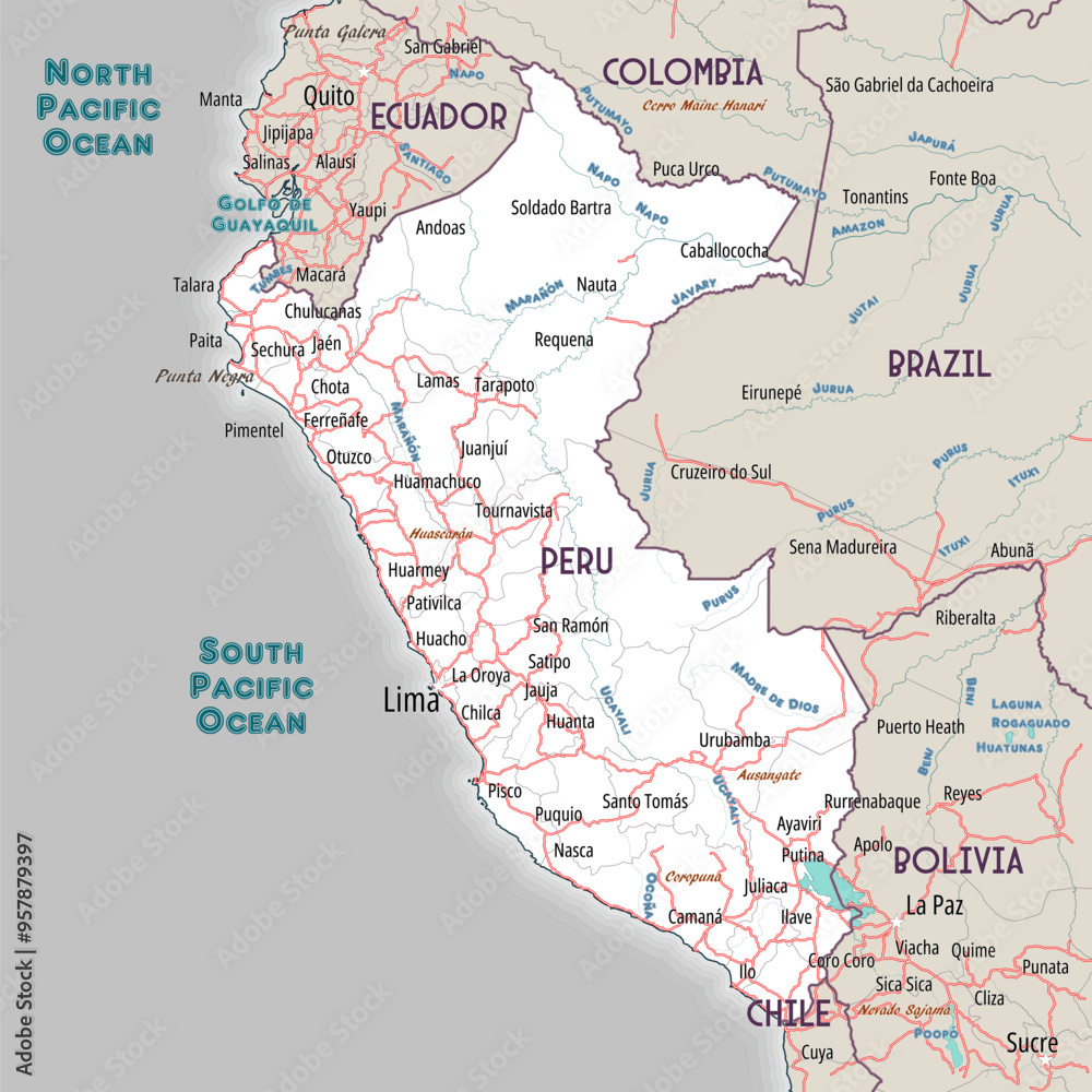 Simple outline map of Peru coloring page Stock Vector | Adobe Stock