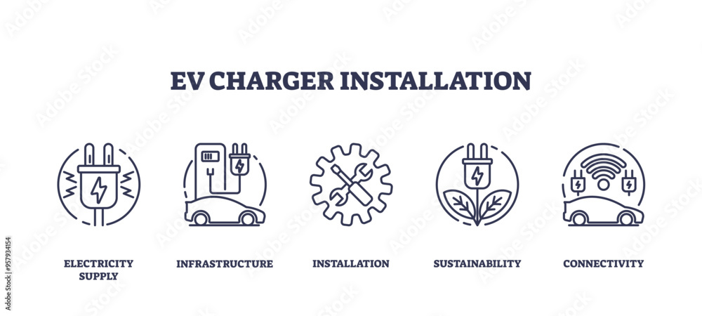 EV charger installation with electric vehicle power outline icons ...