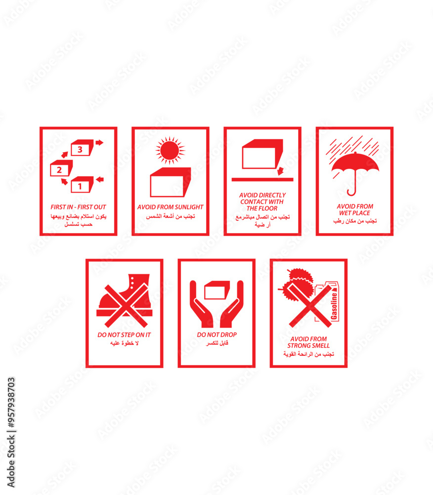 shipping mark, box signs, fragile mark label, warning symbol set ...