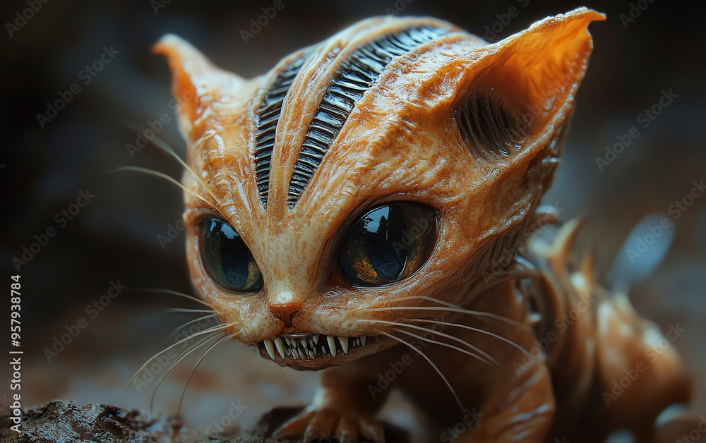 Adorable xenomorph cat hybrid with a tiny face, big eyes, and small ...