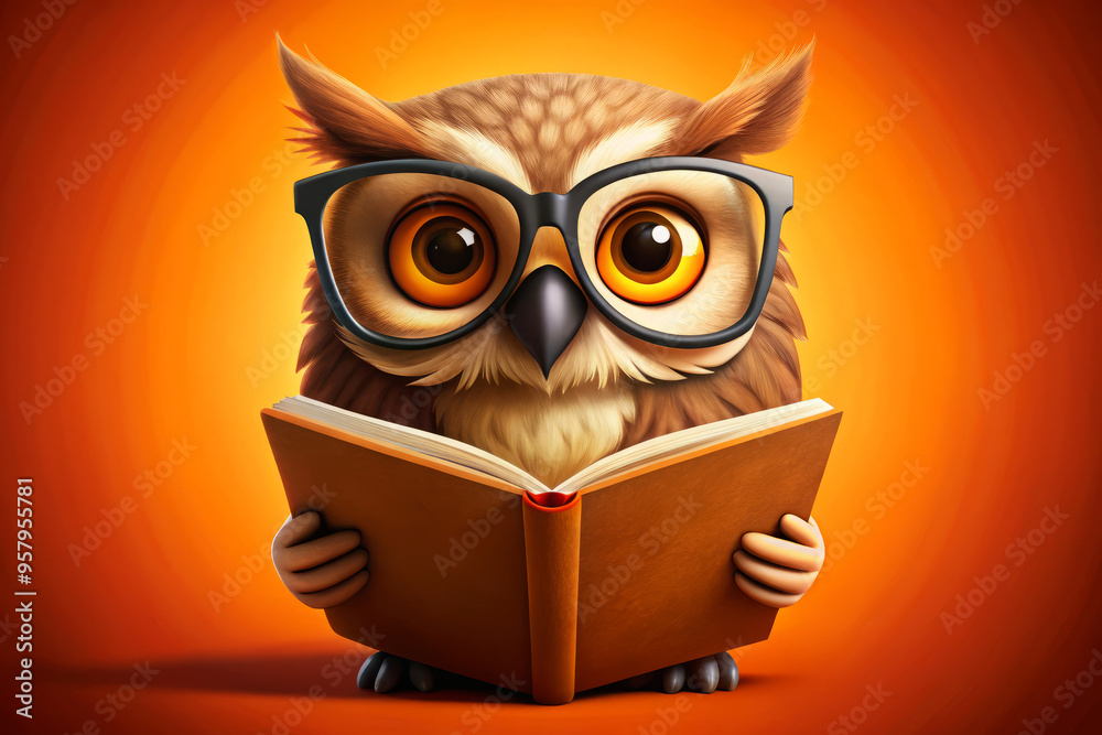 Cute Owl Reading A Book With Glasses. Perfect For Educational, Children ...
