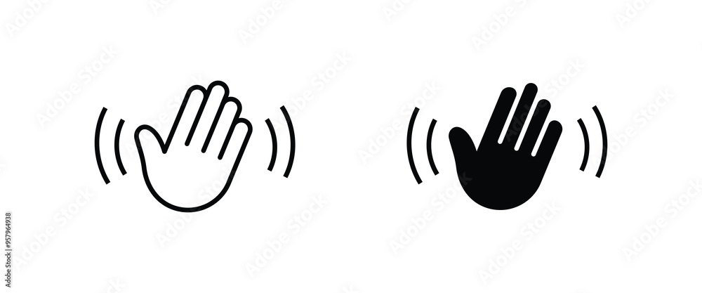 greeting or goodbye. Human waving palm Hand wave icon, motion sensor ...