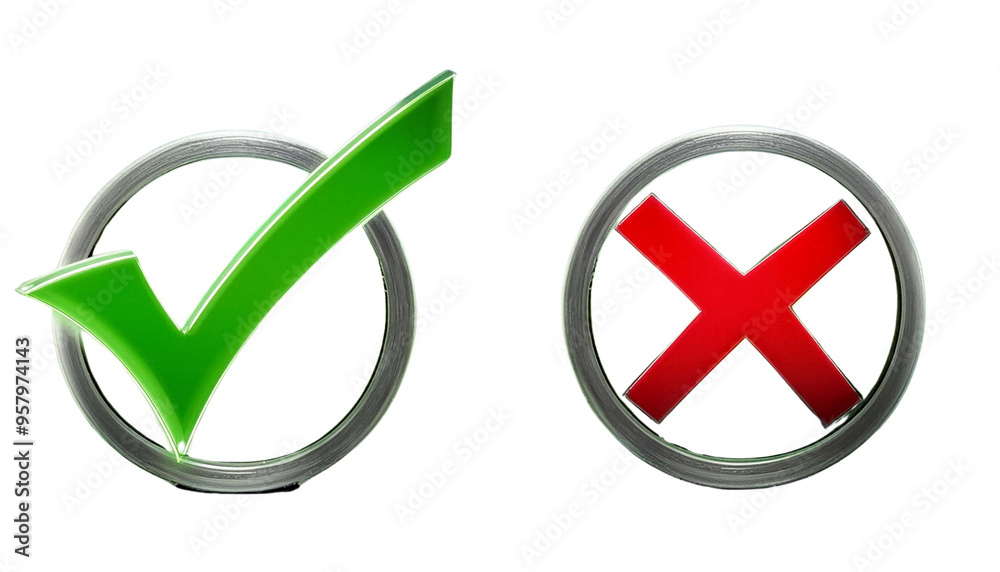 Green check mark red cross mark icon set Isolated tick symbols checklist signs approval Stock ...