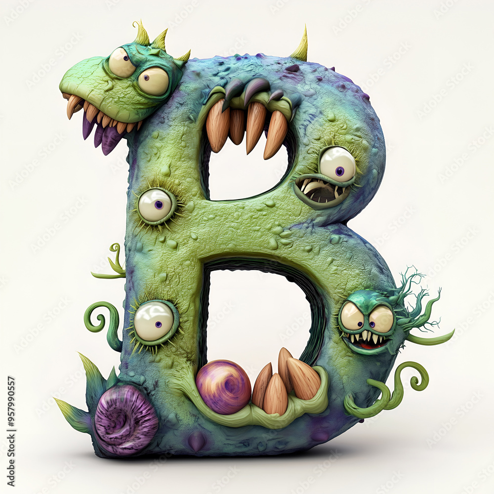 Letter monster B. Funny volumetric alphabet isolated on transparent ...