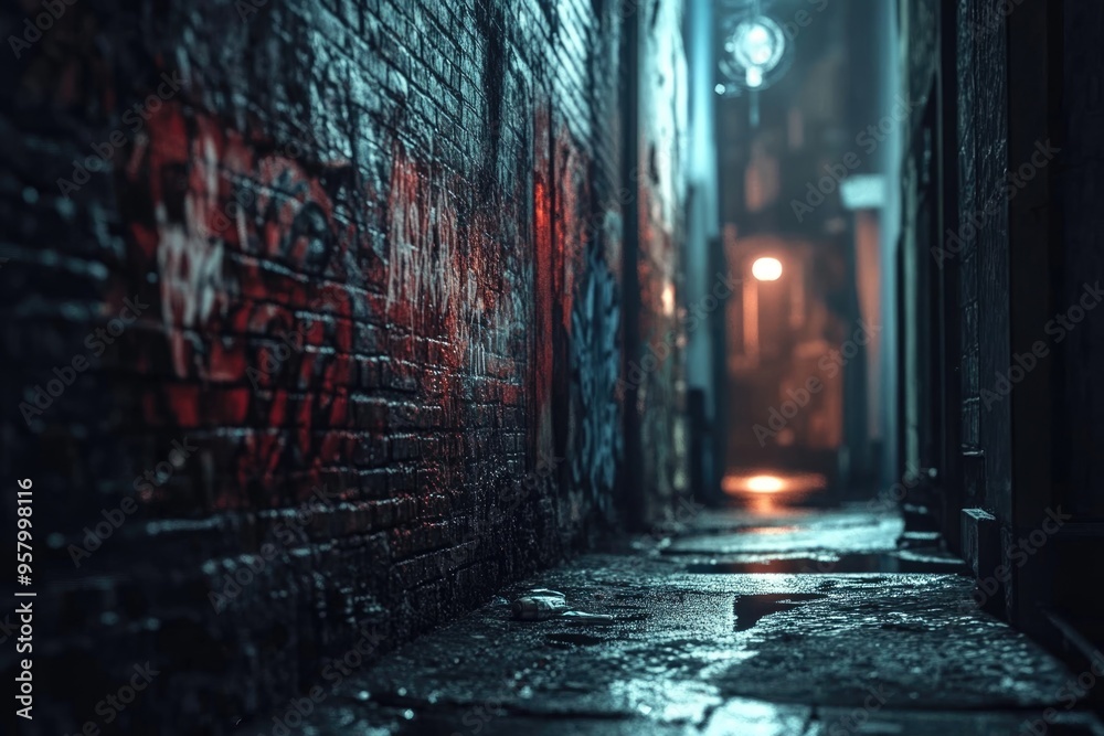 dark alley at night narrow dirty corner of decadent old town graffiti ...
