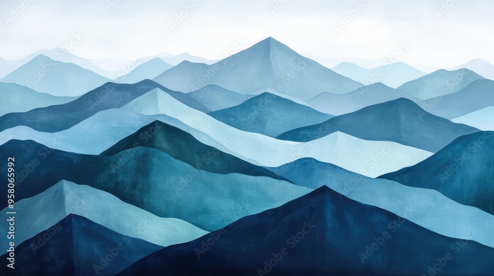 Abstract mountain forms with gradient shades of blue and gray ...