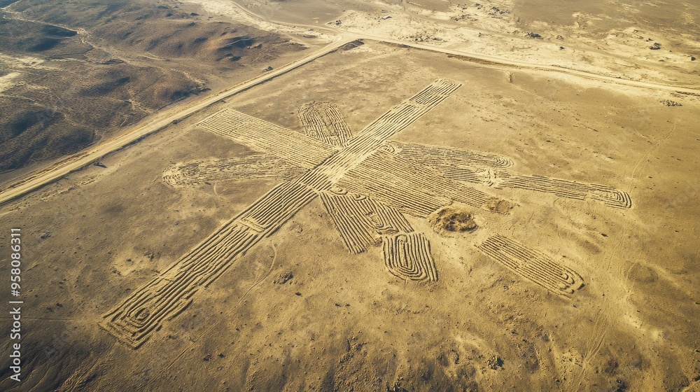 Top view of the Nazca Lines, with the famous geoglyphs like the ...