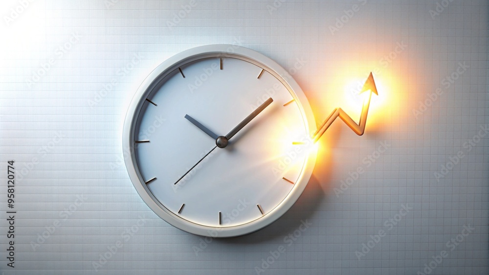 Clock representing time and progress with light shining down and an ...