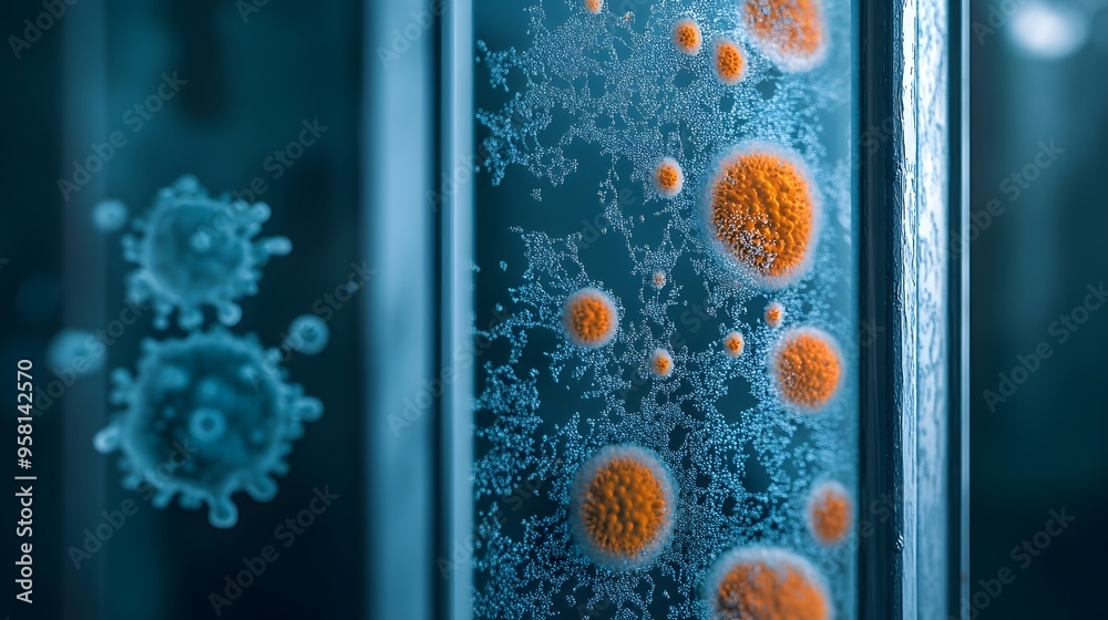 Bacterial colonies on bathroom door frames Pathogens. Microscopic view ...