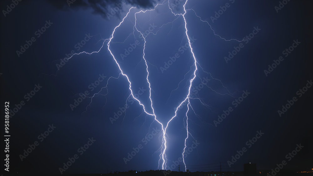 Lightning bolts illuminating a dark sky during a heavy storm, extreme ...