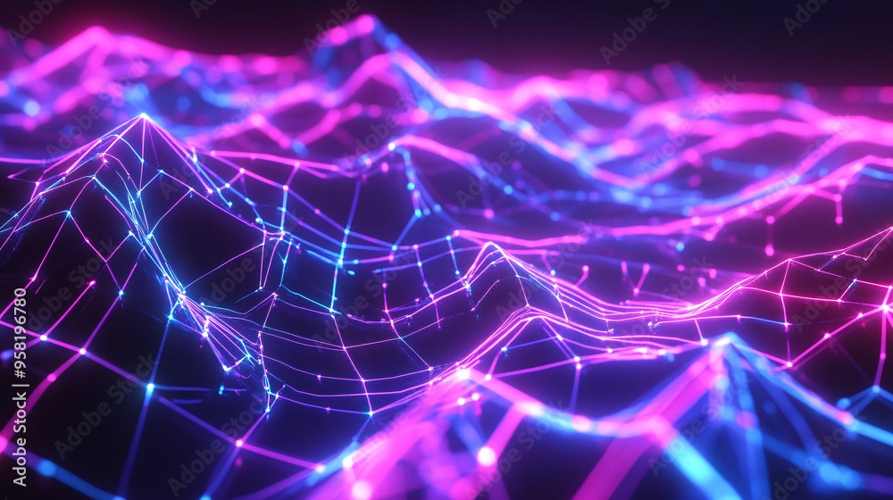 An intricate 3D wireframe structure of a website layout, depicted in a ...