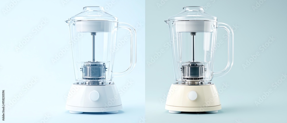 Minimalistic photo of two modern blenders on a light background. One ...