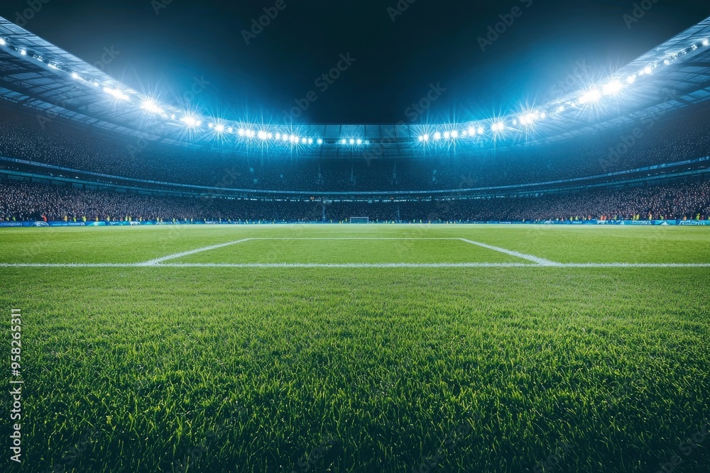 Aesthetic Shot of a Big and Empty Soccer Football Stadium With Crowd Of ...