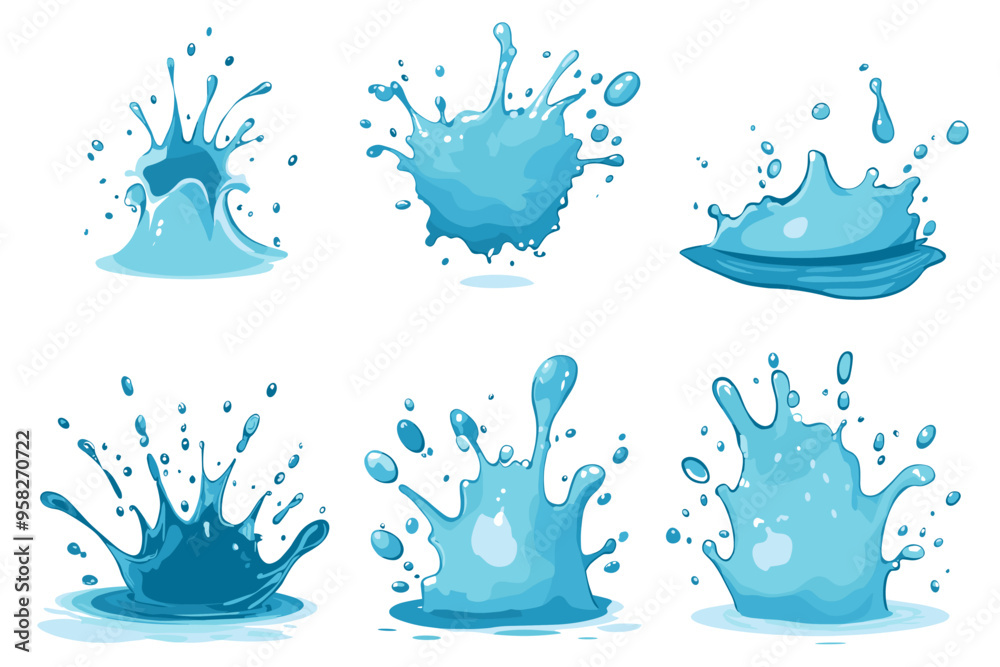 Liquid water splashes, falling aqua drops Blue water motion effects ...