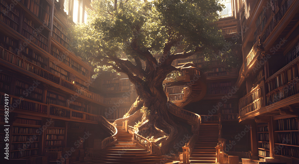 “A Grand Ancient Tree with Sprawling Roots and Branches, Showcasing ...