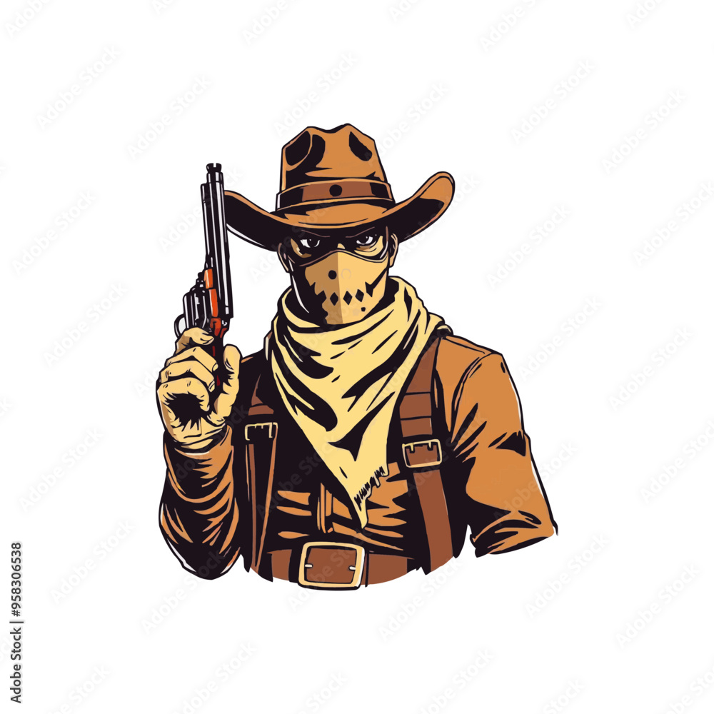 Cowboy with gun mascot logo. Cool bandit cowboy logo design, Western ...