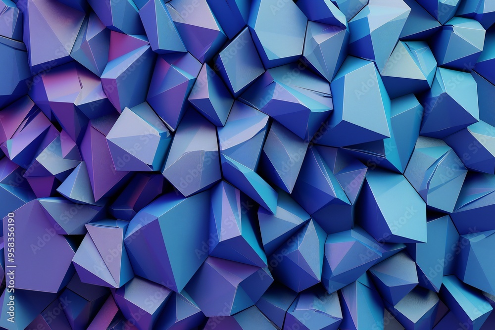 Geometric shapes in indigo , royal blue, and sky blue colors, with a ...