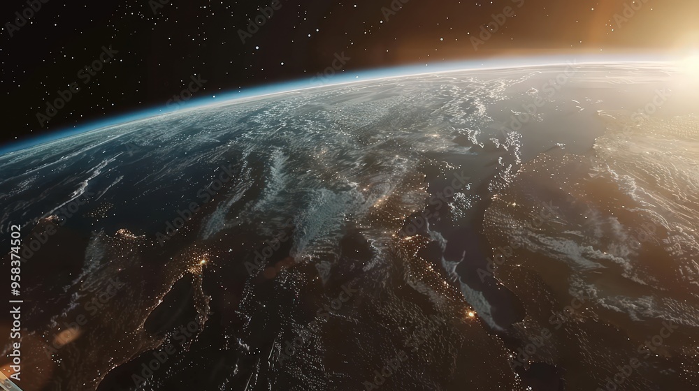 Show the horizon from a space observatory, with the curve forming a ...