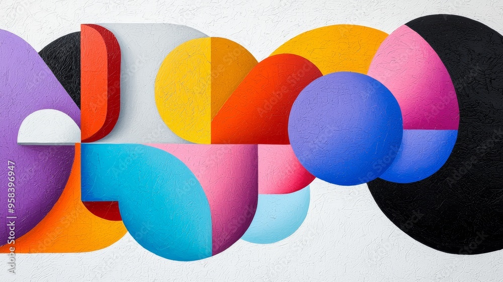 Geometric abstract art featuring interlocking shapes in contrasting ...