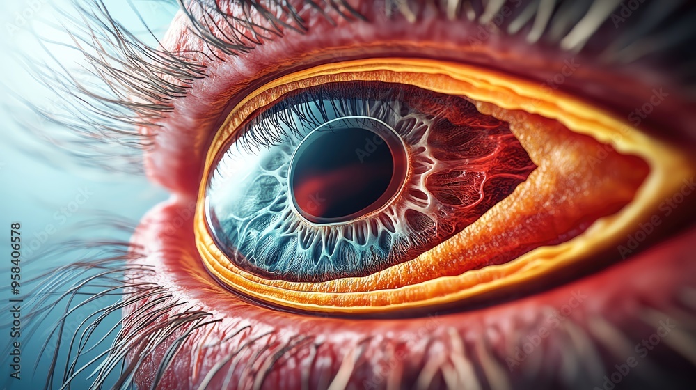 Diagram showing the layers of the eye including the sclera, choroid ...