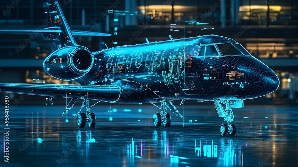 Futuristic Aircraft with Digital Twin and Aerodynamic Data Overlay ...