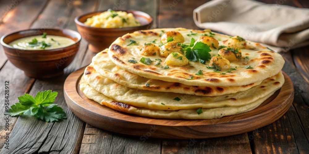 Indian flat bread filled with flavorful mashed potatoes, Aloo paratha ...