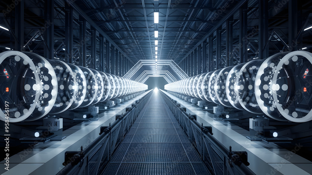 Innovation Pipeline:** A digital assembly line with new ideas and ...