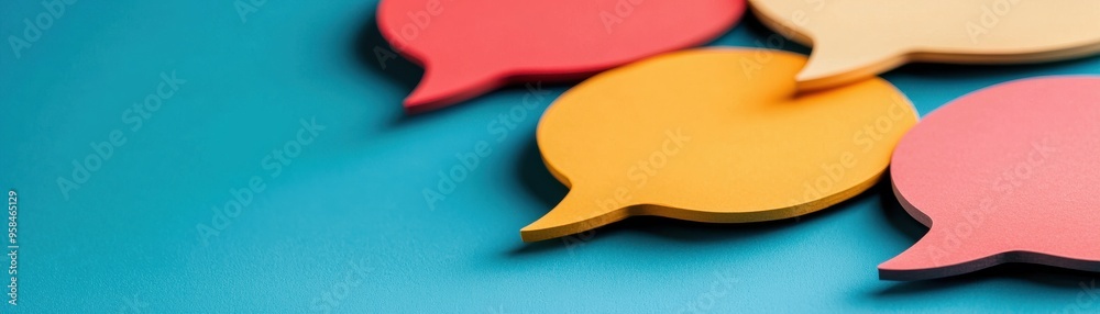 Colorful speech bubbles on a vibrant blue background, perfect for ...