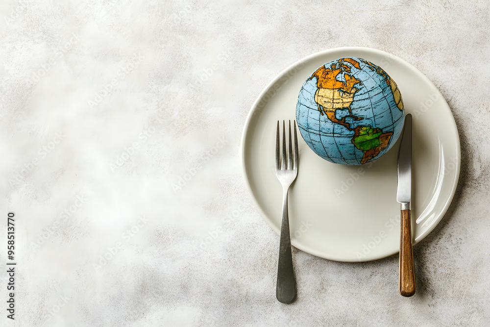 Global Dining: Globe on a Plate with Fork and Knife for World Food Day ...