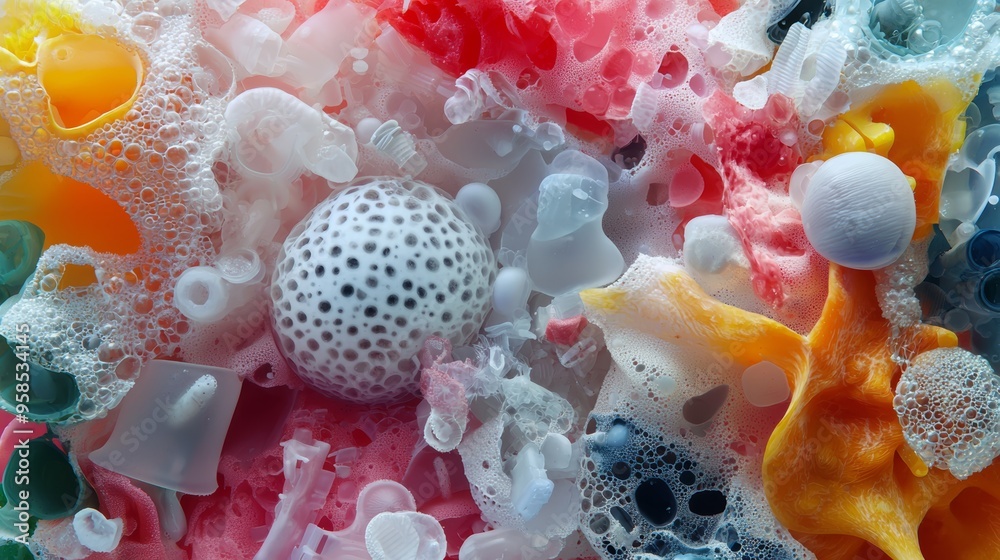 Microscopic View Of Microplastics In Seawater Revealing The Scale Of