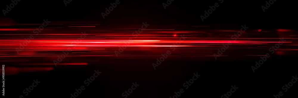 Red speed light horizontal straight line on black background. Realistic ...