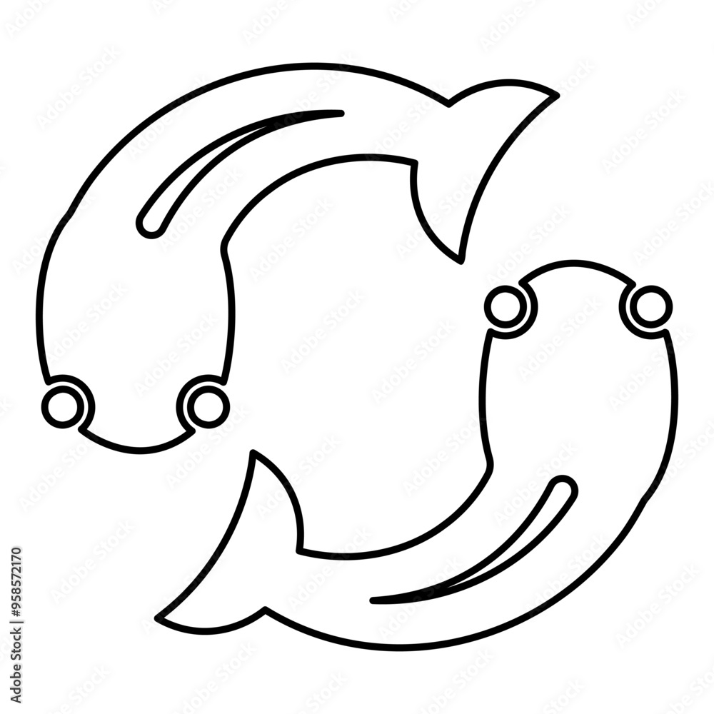 Fish goby two moves in circle contour outline line icon black color ...