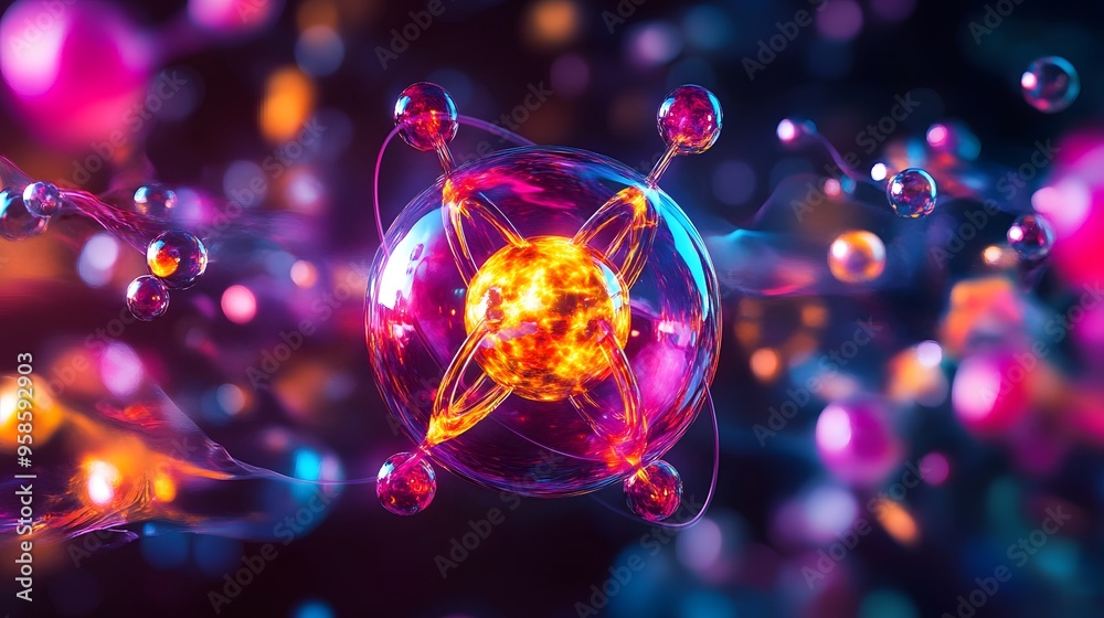 35. Dynamic depiction of a radioactive atom surrounded by vibrant ...