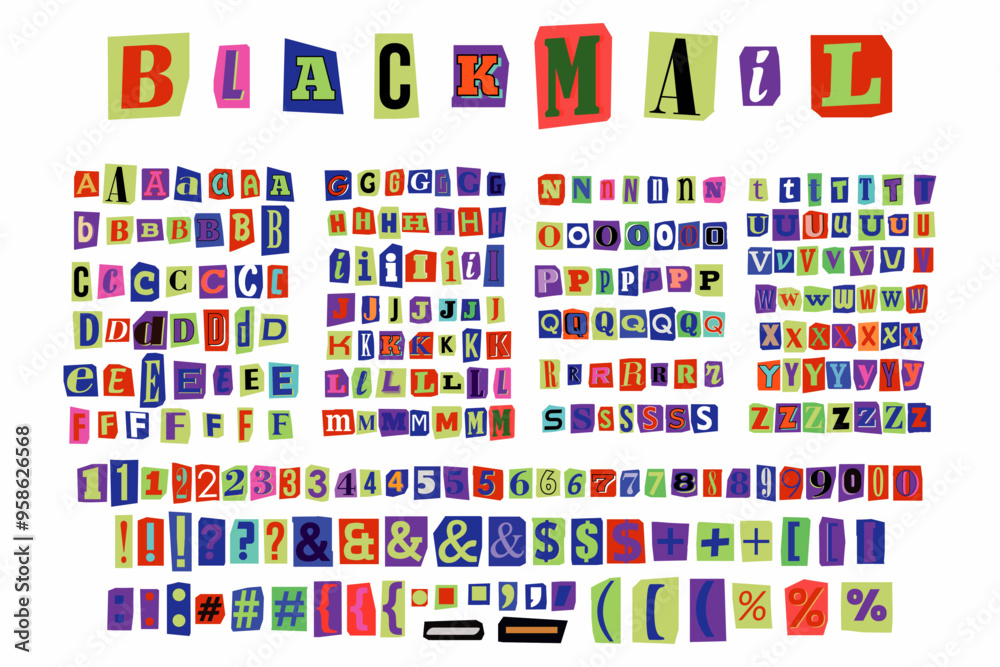 Blackmail Ransom Anonymous Notes Collage Style Font Vector Alphabet ...