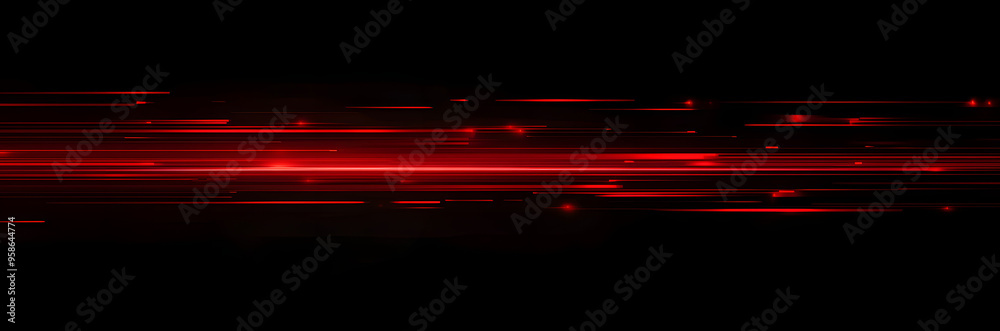 Red speed light horizontal straight line on black background. Realistic ...
