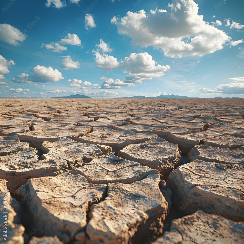 Barren Desert Landscape with Cracked Earth Representing Severe Droughts ...