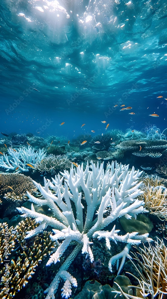 Bleached Coral Reef Showcasing the Alarming Impact of Climate Change on Marine Ecosystems Stock ...