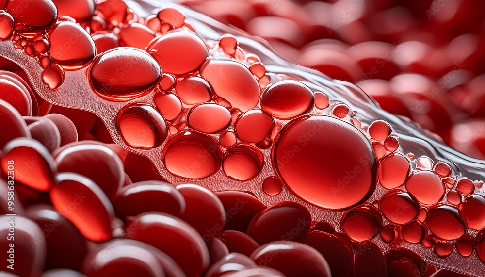 Red blood cells flowing in a circular pattern, isolated on a white ...