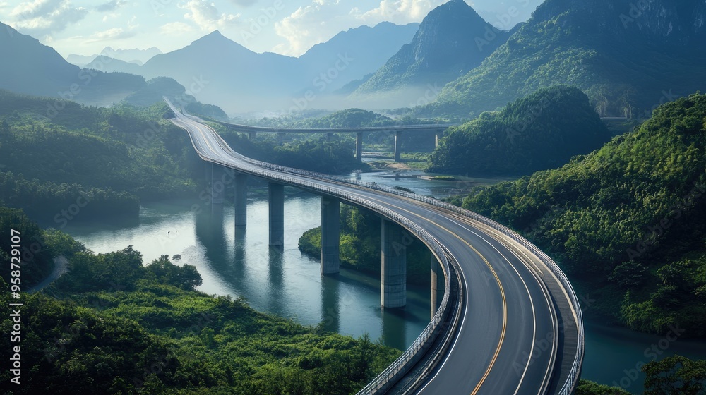 Beautiful road bridges at various levels, set against a realistic ...