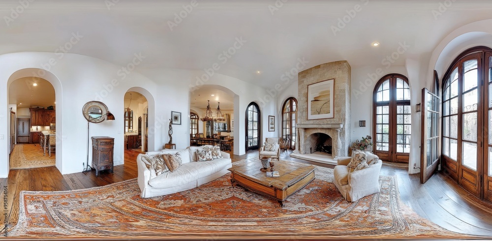 360-degree virtual tour of the living room in an old-world style home ...